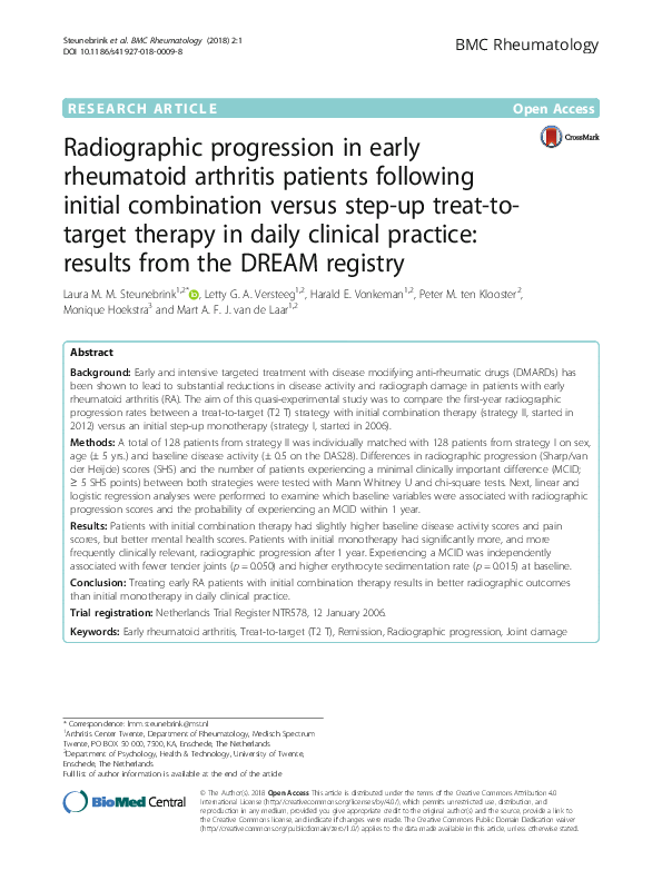 (PDF) Radiographic progression in early rheumatoid arthritis: Comment ...