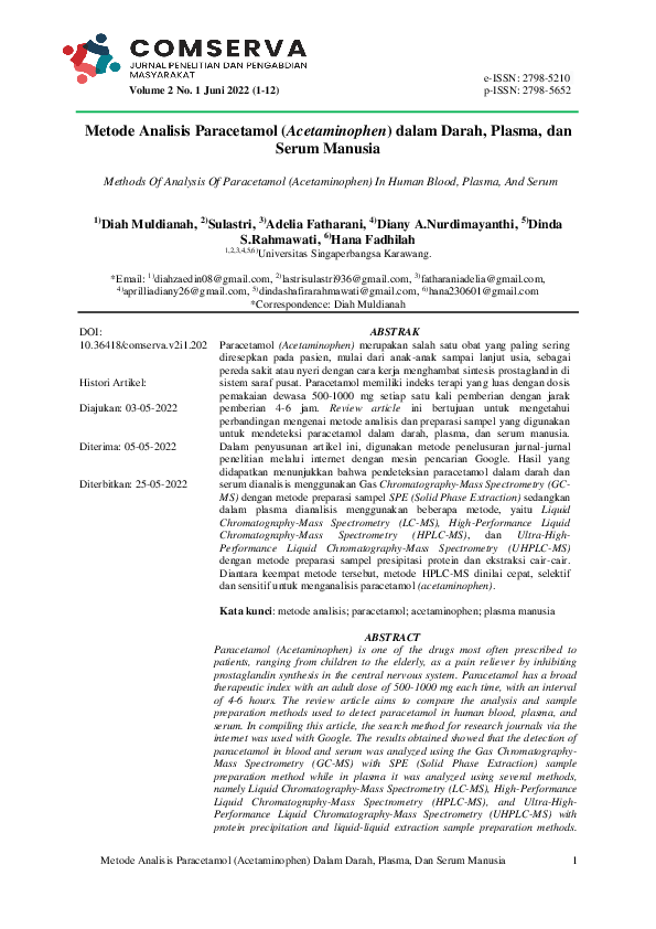 (PDF) Metode Analisis Paracetamol (Acetaminophen) dalam Darah, Plasma ...