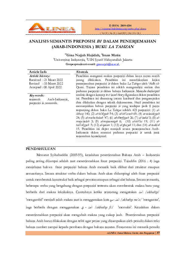(PDF) Analisis Semantis Preposisi BI Dalam Penerjemahan (Arab-Indonesia ...