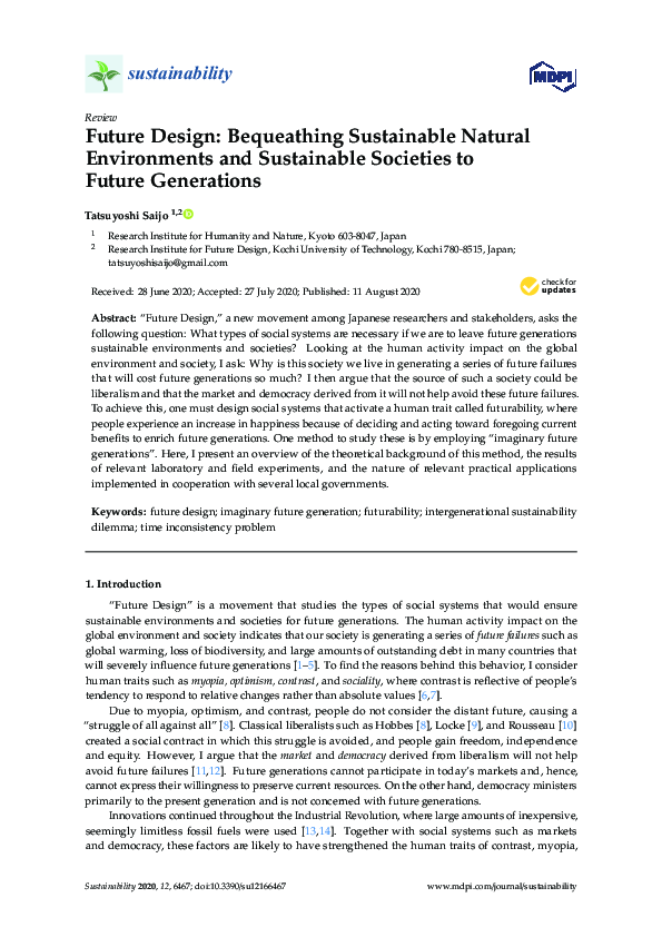 (PDF) Future Design: Bequeathing Sustainable Natural Environments and ...