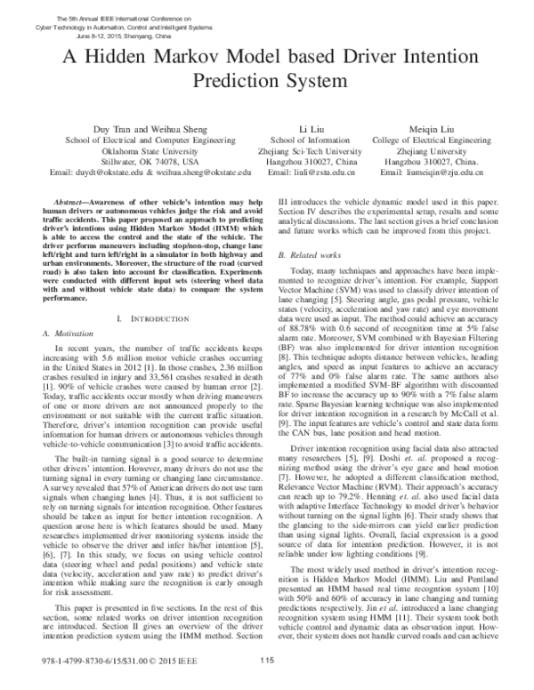(PDF) A Hidden Markov Model based driver intention prediction system