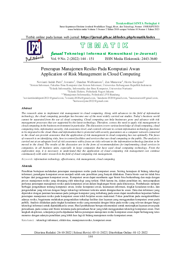 (PDF) Penerapan Manajemen Resiko Pada Komputasi Awan