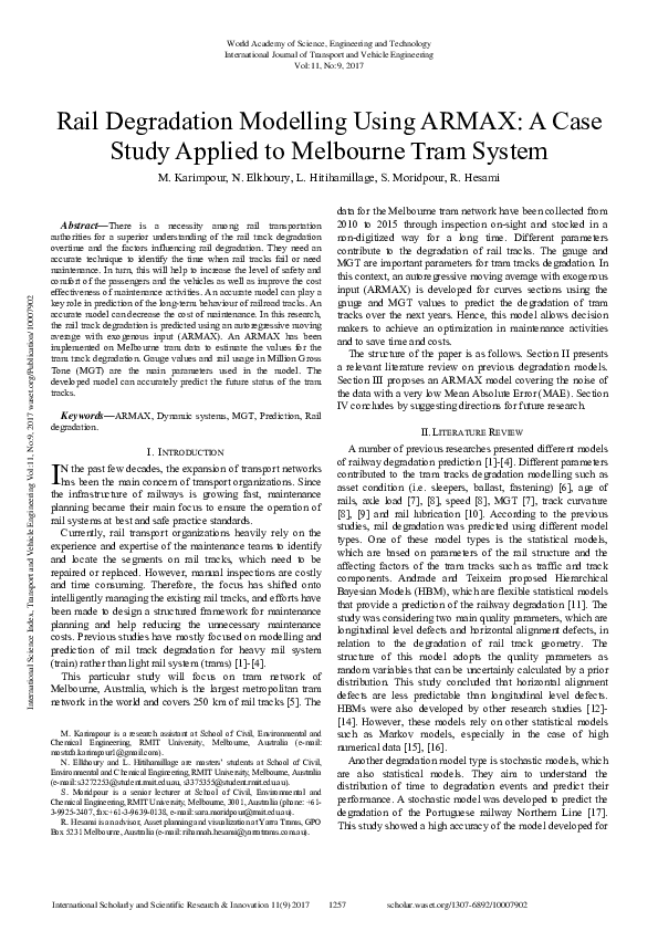 (PDF) Rail Degradation Modelling Using Armax: A Case Study Applied To ...