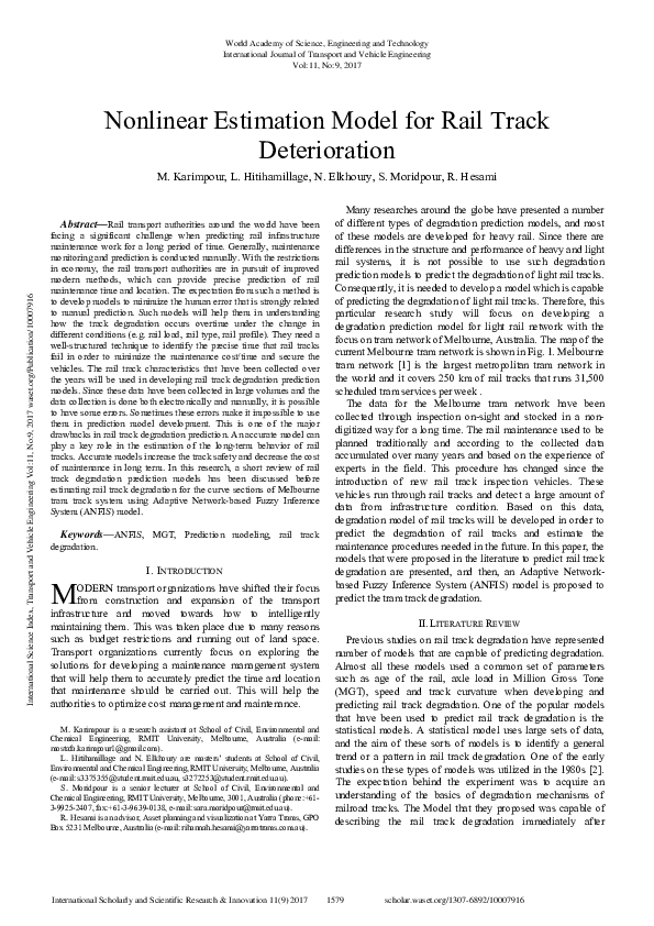 Pdf Nonlinear Estimation Model For Rail Track Deterioration