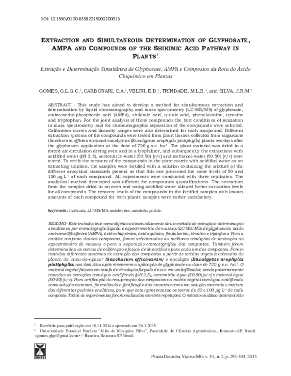 (PDF) Extraction and Simultaneous Determination of Glyphosate, AMPA and ...