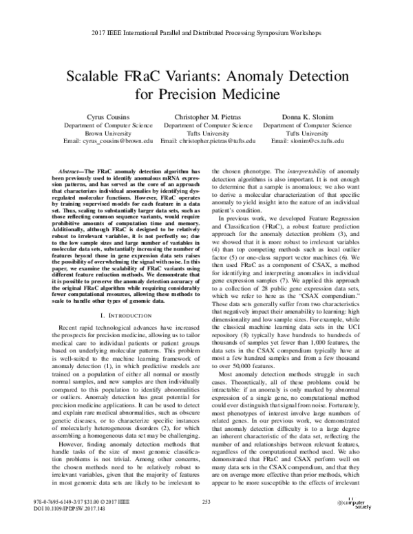 (PDF) Scalable FRaC Variants: Anomaly Detection for Precision Medicine