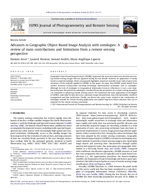 Pdf Advances In Geographic Object Based Image Analysis With Ontologies A Review Of Main 