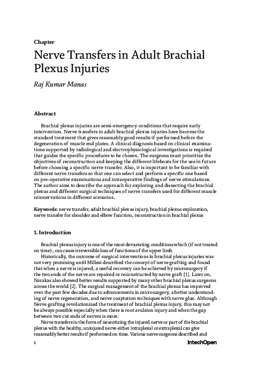 (PDF) Nerve Transfers in Adult Brachial Plexus Injuries