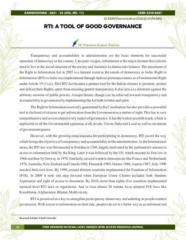 (PDF) RTI: A Tool of Good Governance