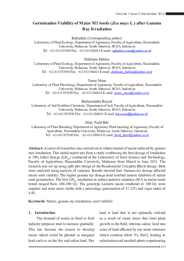 (PDF) Germination Viability of Maize M1 Seeds (Zea mays L.) after Gamma ...