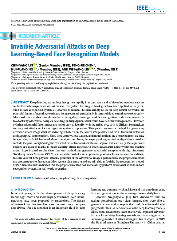 Pdf Invisible Adversarial Attacks On Deep Learning Based Face Recognition Models