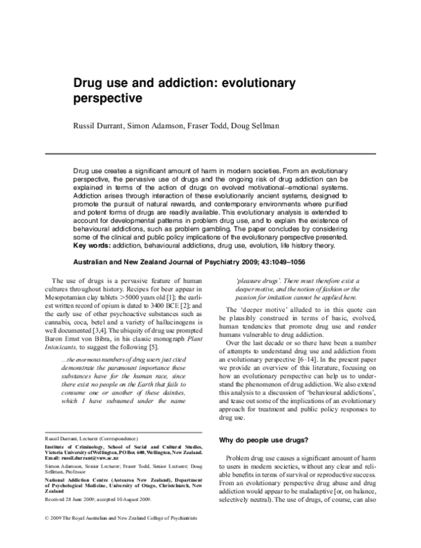 (PDF) Drug use and addiction: evolutionary perspective