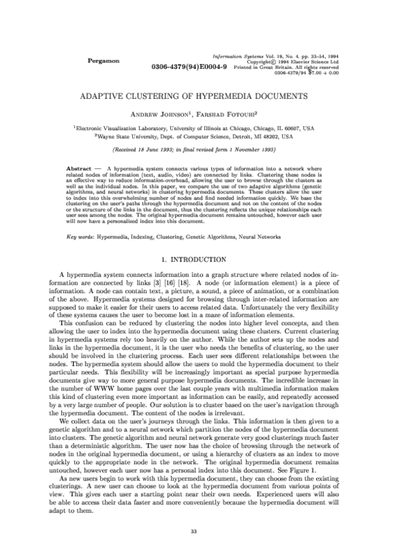 (PDF) Adaptive clustering of hypermedia documents
