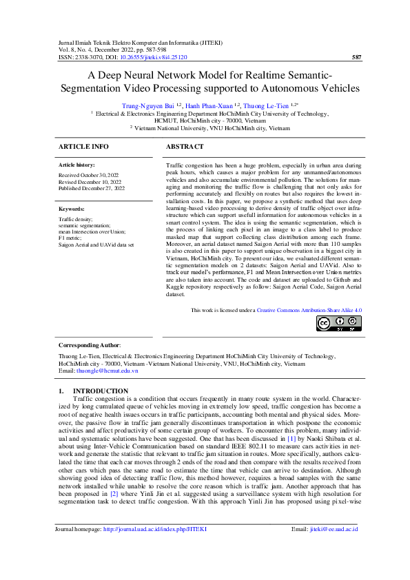Pdf Deep Learning For Real Time Video Semantic Segmentation In Autonomous Vehicles