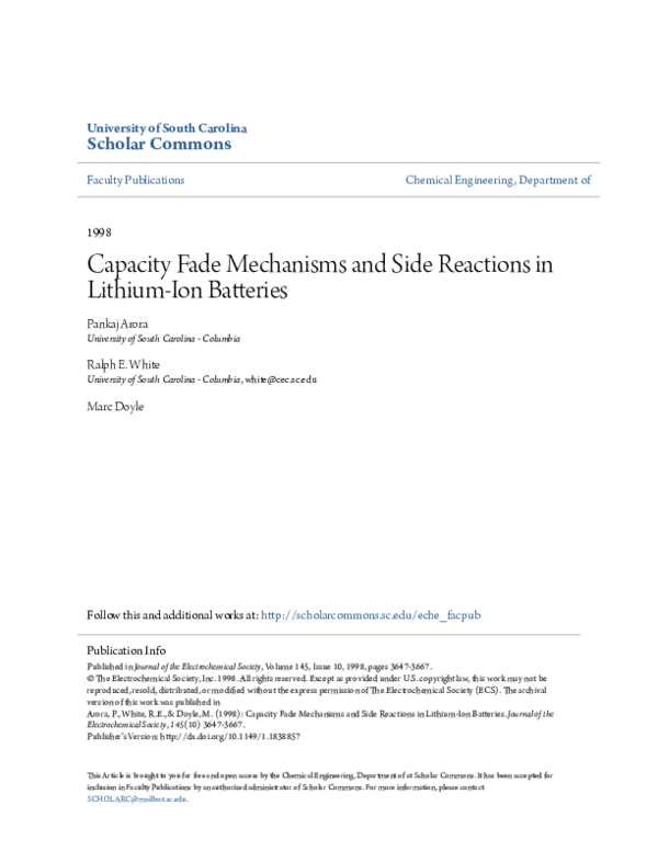 (PDF) Capacity Fade Mechanisms and Side Reactions in Lithium‐Ion Batteries