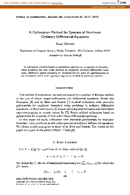 Pdf A Collocation Method For Systems Of Nonlinear Ordinary Differential Equations