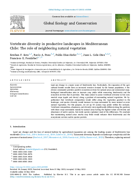 (PDF) Vertebrate diversity in productive landscapes in Mediterranean ...