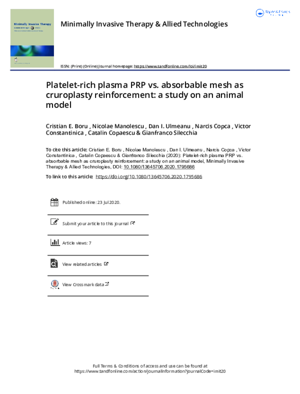 (PDF) Platelet-rich plasma PRP vs. absorbable mesh as cruroplasty ...