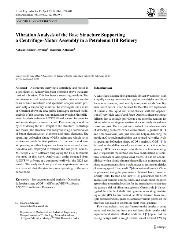 (PDF) Vibration Analysis of the Base Structure Supporting a Centrifuge ...