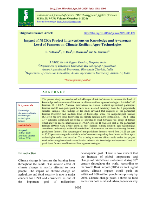 (PDF) Impact of NICRA Project Interventions on Knowledge and Awareness ...