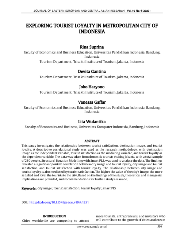 (PDF) EXPLORING TOURIST LOYALTY IN METROPOLITAN CITY OF INDONESIA