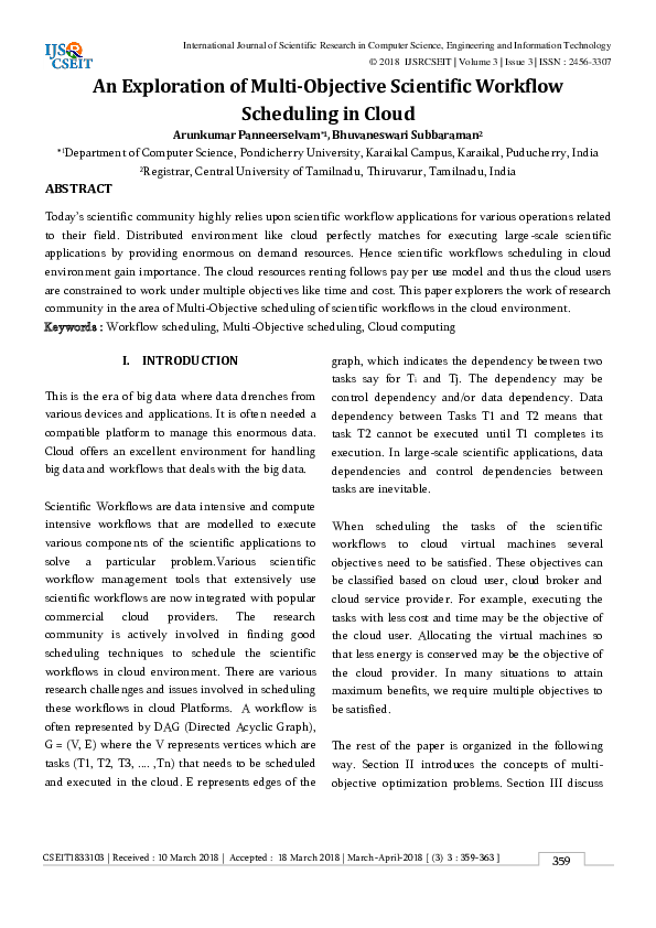 (PDF) An Exploration of Multi-Objective Scientific Workflow Scheduling in Cloud