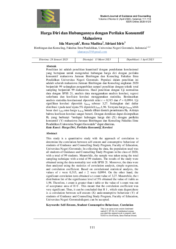 (PDF) Harga Diri dan Hubungannya dengan Perilaku Konsumtif Mahasiswa
