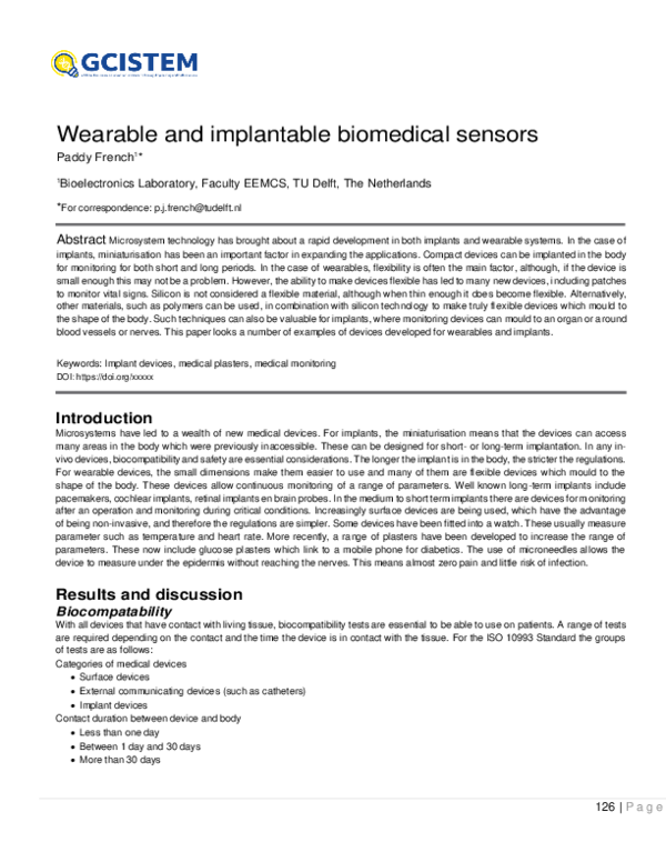 (PDF) Wearable and implantable biomedical sensors