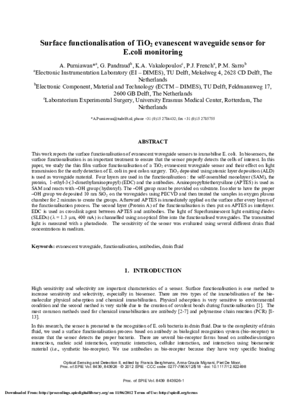 (PDF) Surface functionalisation of TiO2 evanescent waveguide sensor for ...