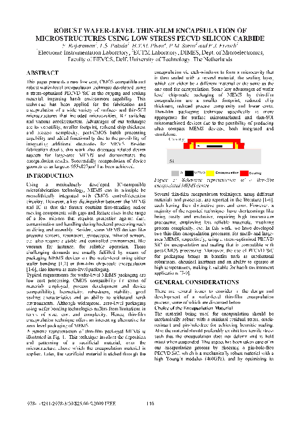 Pdf Robust Wafer Level Thin Film Encapsulation Of Microstructures Using Low Stress Pecvd