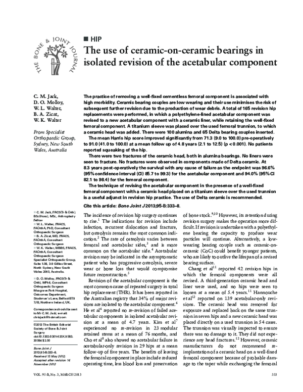 (PDF) The use of ceramic-on-ceramic bearings in isolated revision of ...