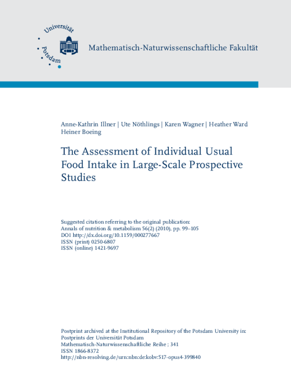 (PDF) The Assessment of Individual Usual Food Intake in Large-Scale ...