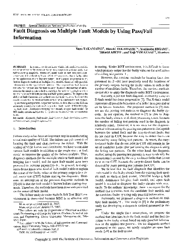 (PDF) Fault Diagnosis on Multiple Fault Models by Using Pass/Fail Information