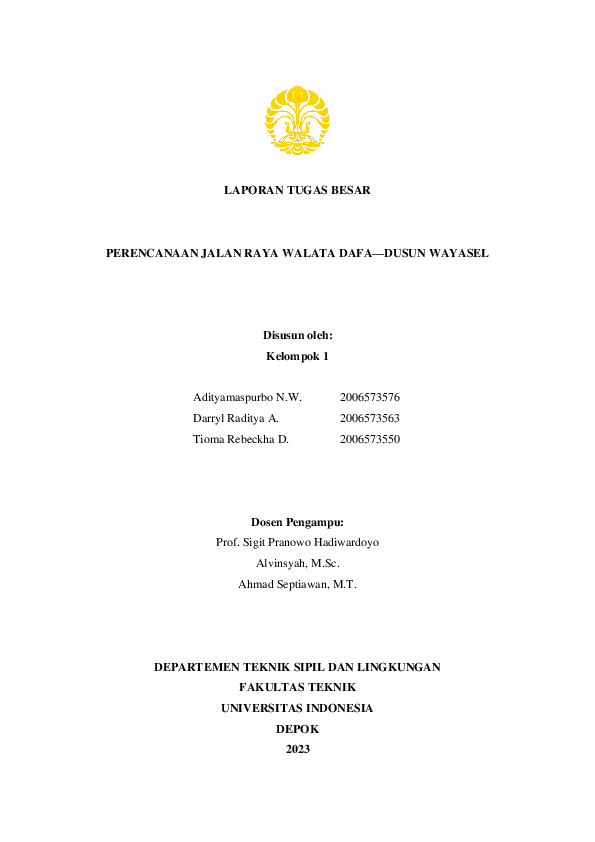 (PDF) LAPORAN TUGAS BESAR PERENCANAAN JALAN RAYA WALATA DAFA-DUSUN WAYASEL