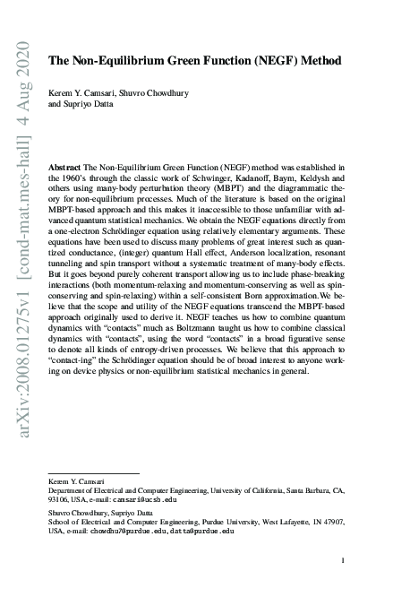 (PDF) The Nonequilibrium Green Function (NEGF) Method