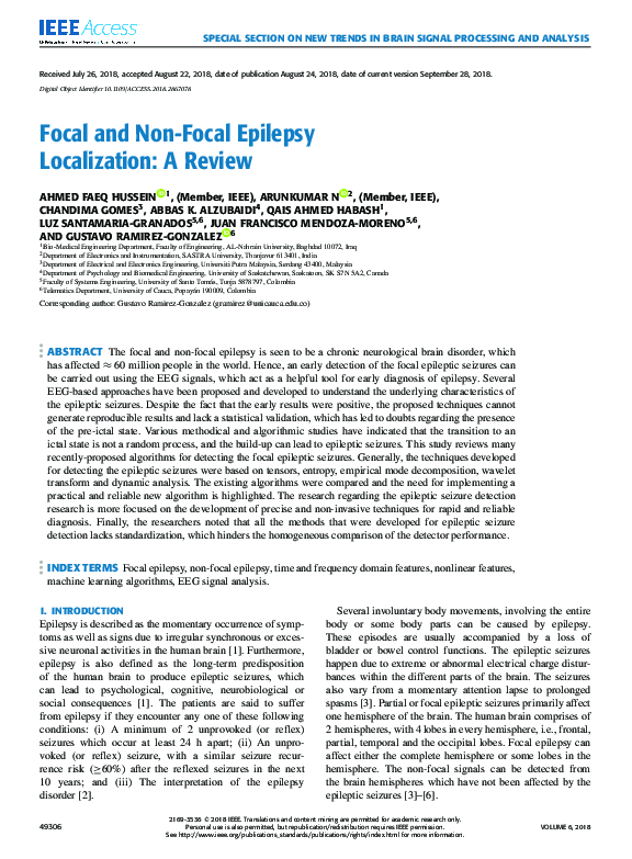 Pdf Focal And Non Focal Epilepsy Localization A Review Ahmed