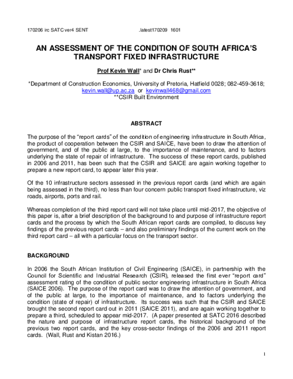 (PDF) An assessment of the condition of South Africa's transport fixed ...