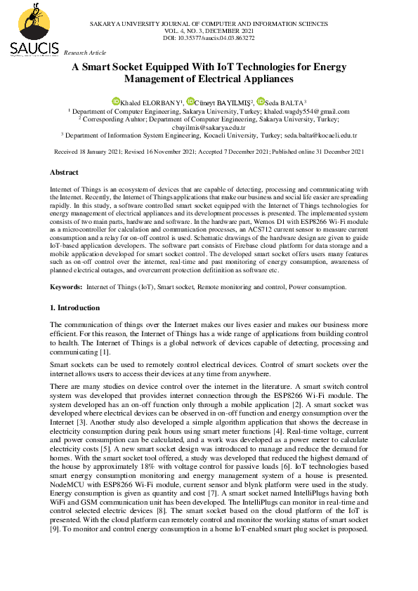 (PDF) A Smart Socket Equipped With IoT Technologies for Energy ...