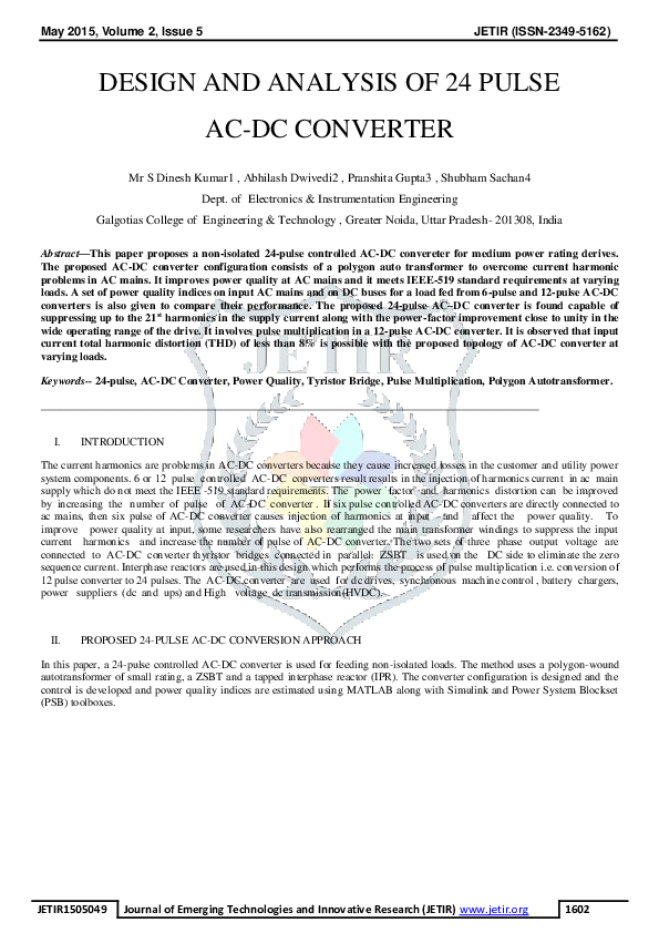 (PDF) Design and Analysis of 24-PULSE Ac-DC Converter