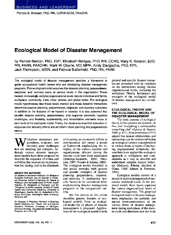 (PDF) Ecological Model of Disaster Management