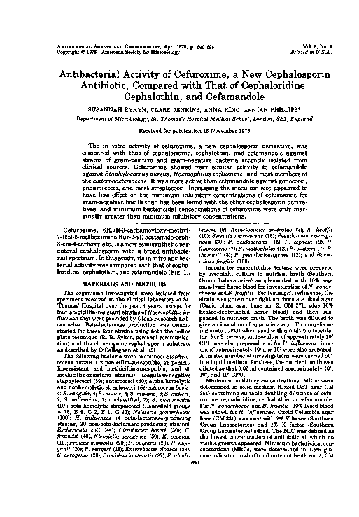 (PDF) Antibacterial Activity of Cefuroxime, a New Cephalosporin ...