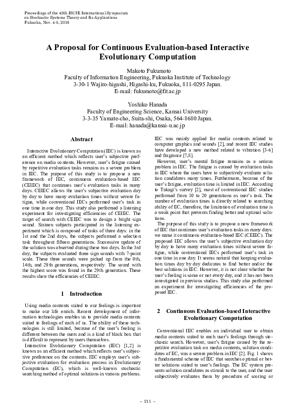 (PDF) A Proposal for Continuous Evaluation-based Interactive Evolutionary Computation