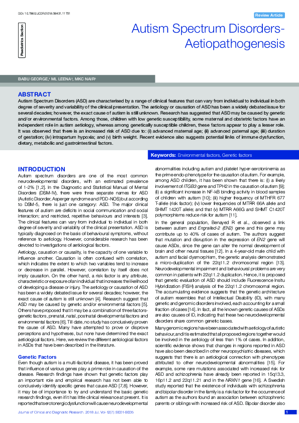 (PDF) Autism Spectrum Disorders-Aetiopathogenesis