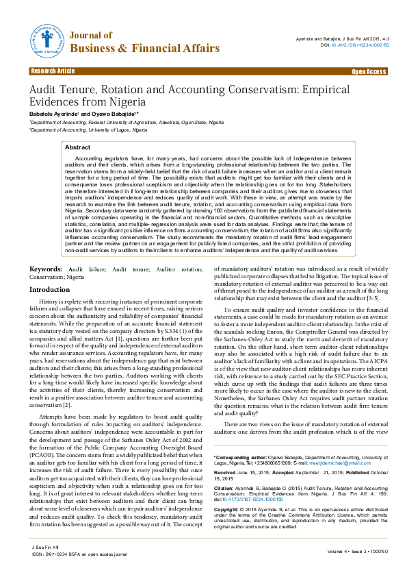 (PDF) Audit Tenure, Rotation and Accounting Conservatism: Empirical ...