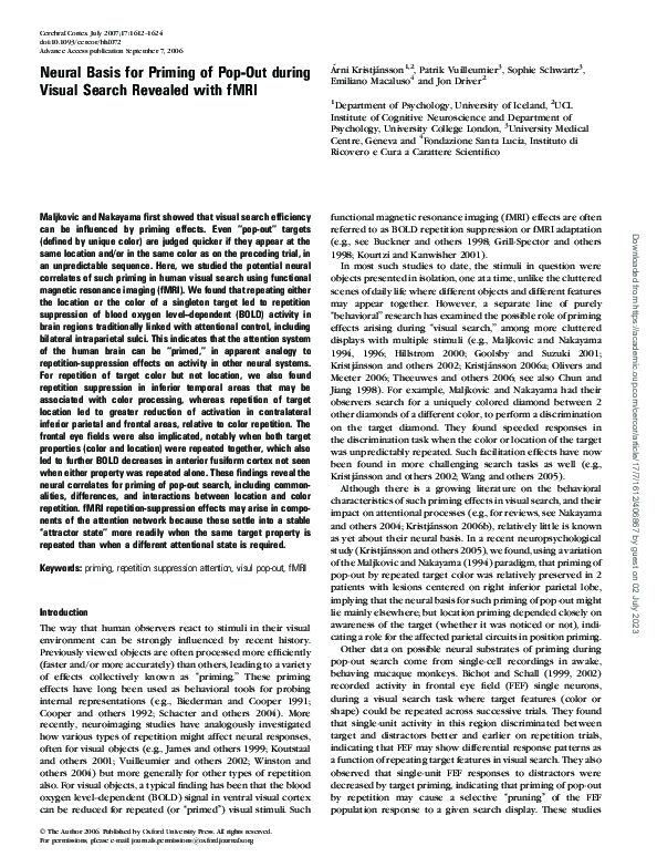 (PDF) Neural Basis for Priming of Pop-Out during Visual Search Revealed with fMRI