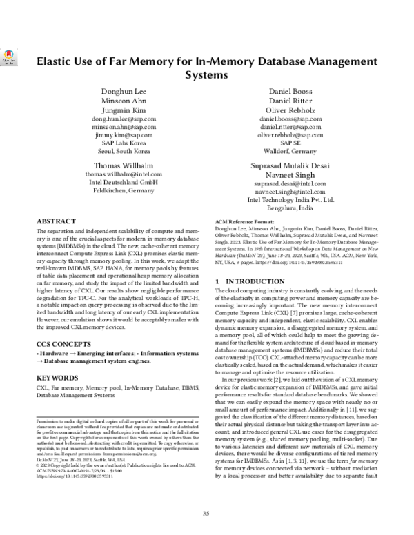 (PDF) Elastic Use of Far Memory for In-Memory Database Management Systems
