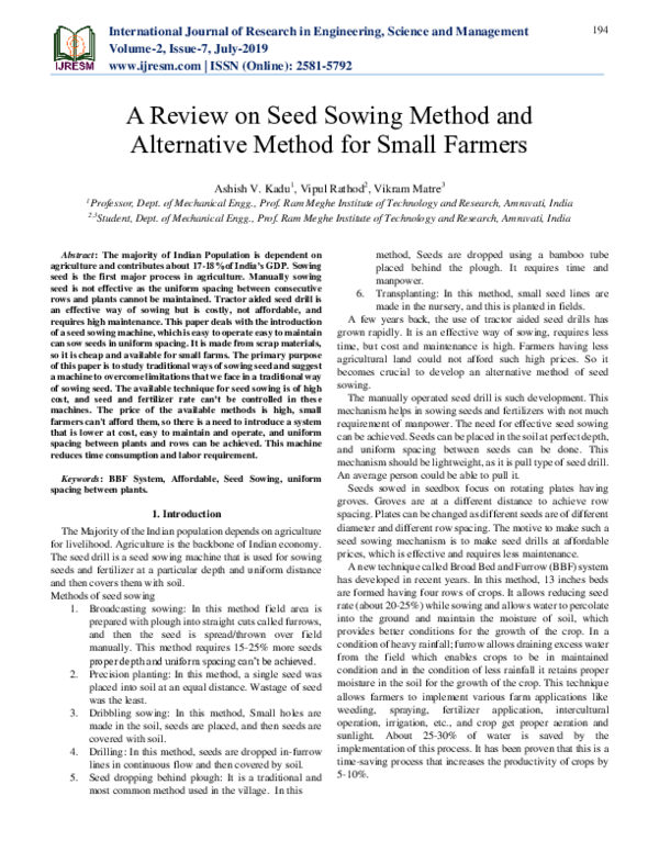 (PDF) A Review on Seed Sowing Method and Alternative Method for Small ...
