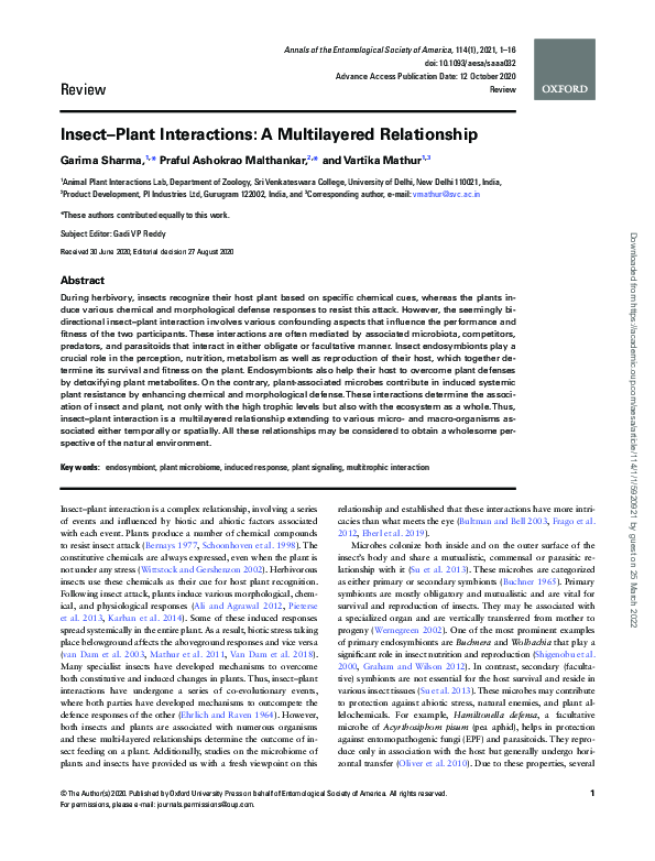 (PDF) Insect–Plant Interactions: A Multilayered Relationship