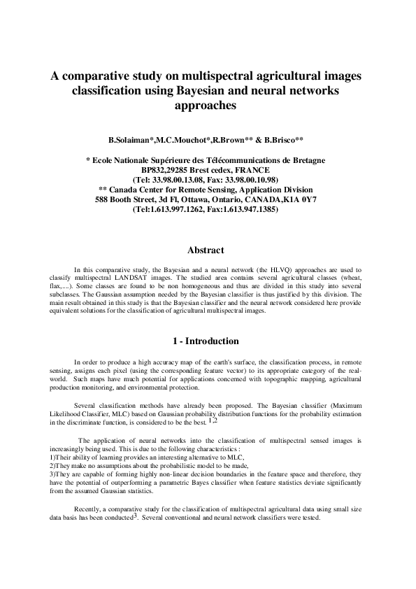 (PDF) Comparative study on multispectral agricultural image classification using Bayesian and ...