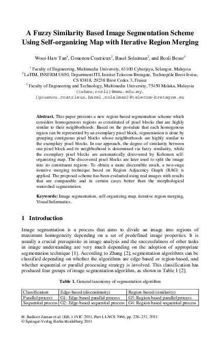 Pdf A Fuzzy Similarity Based Image Segmentation Scheme Using Self Organizing Map With